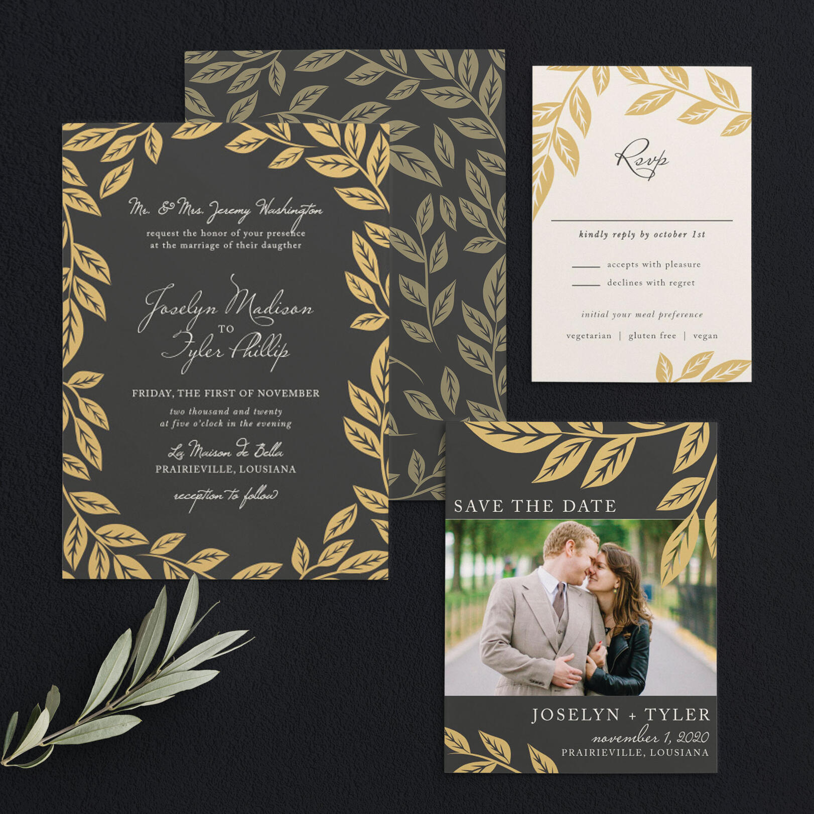 Lovely Laurel Foil Response Cards by Basic Invite