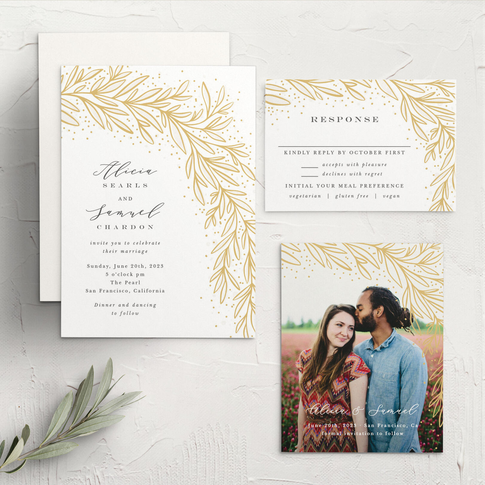 Draped Leaves Wedding Invitations by Basic Invite