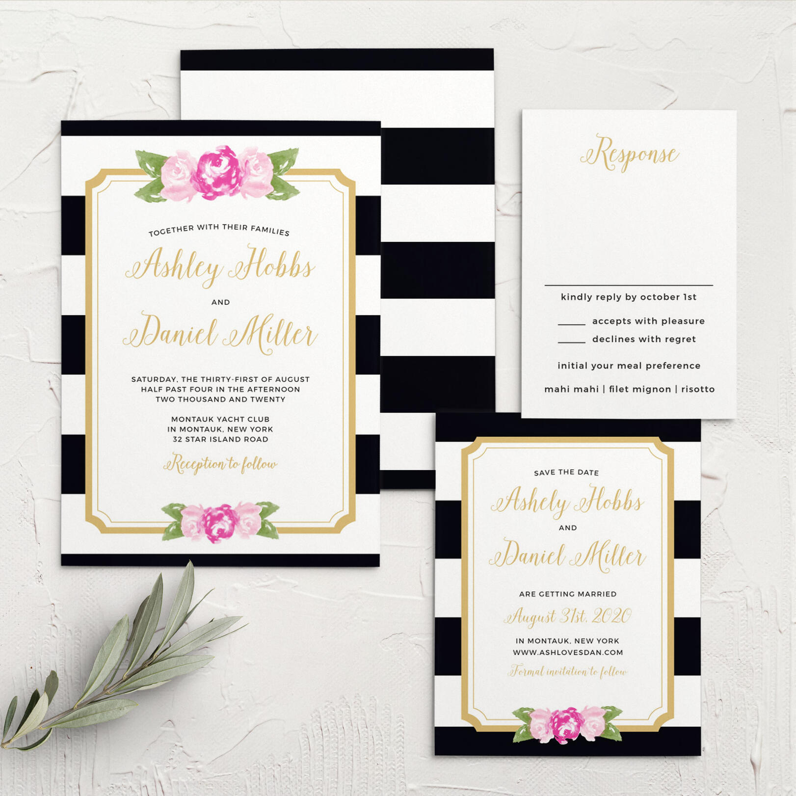 Floral Stripe Foil Wedding Invitations by Basic Invite