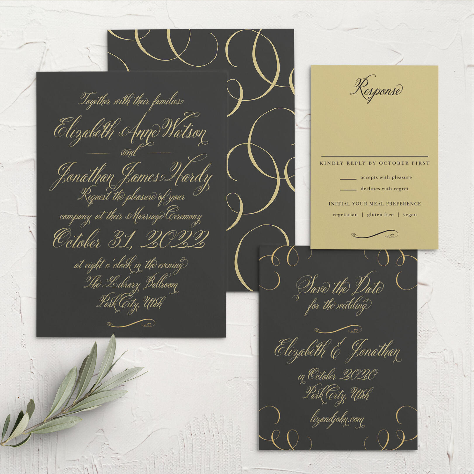 Gothic Script Response Cards by Basic Invite