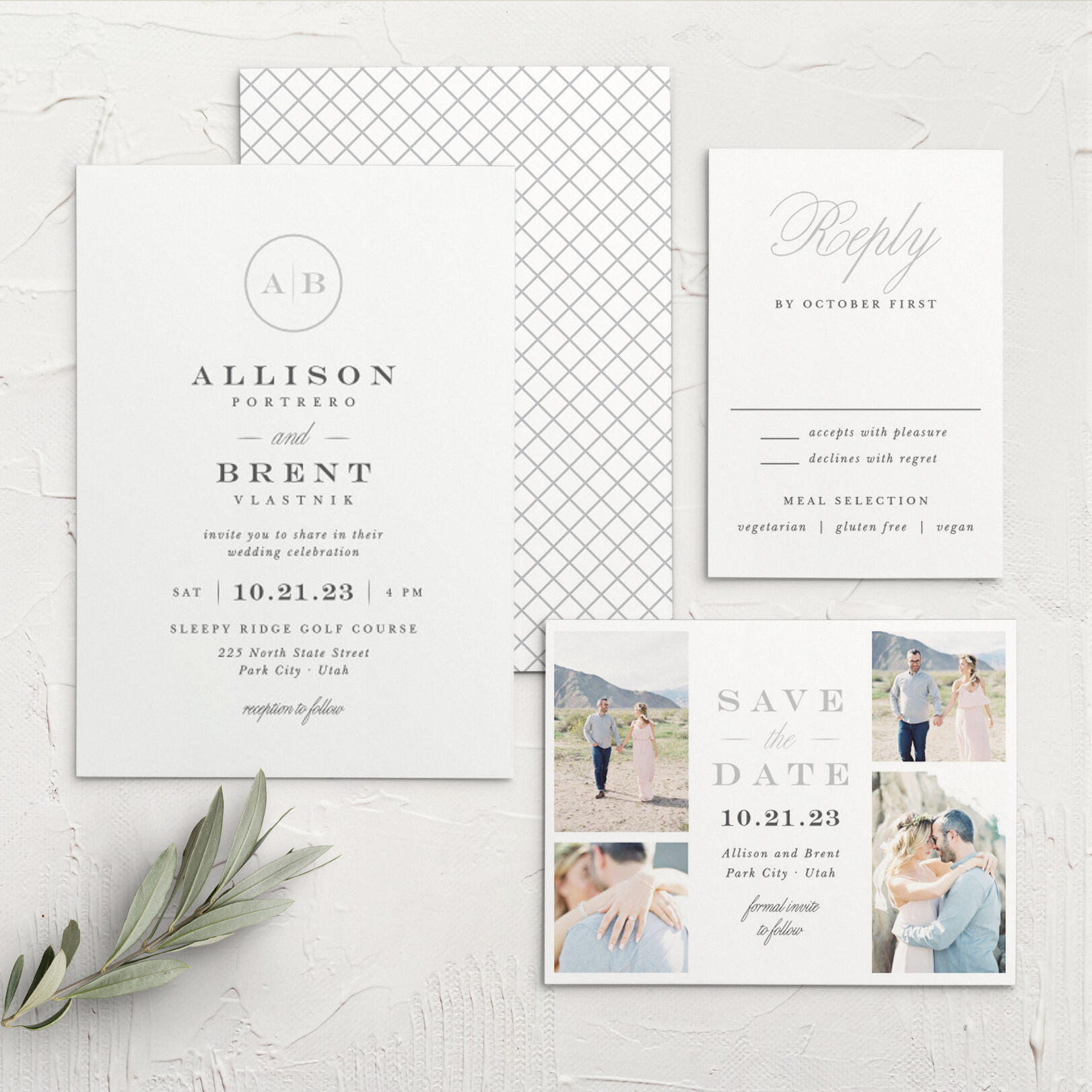 Minimalist Monogram Wedding Invitations by Basic Invite