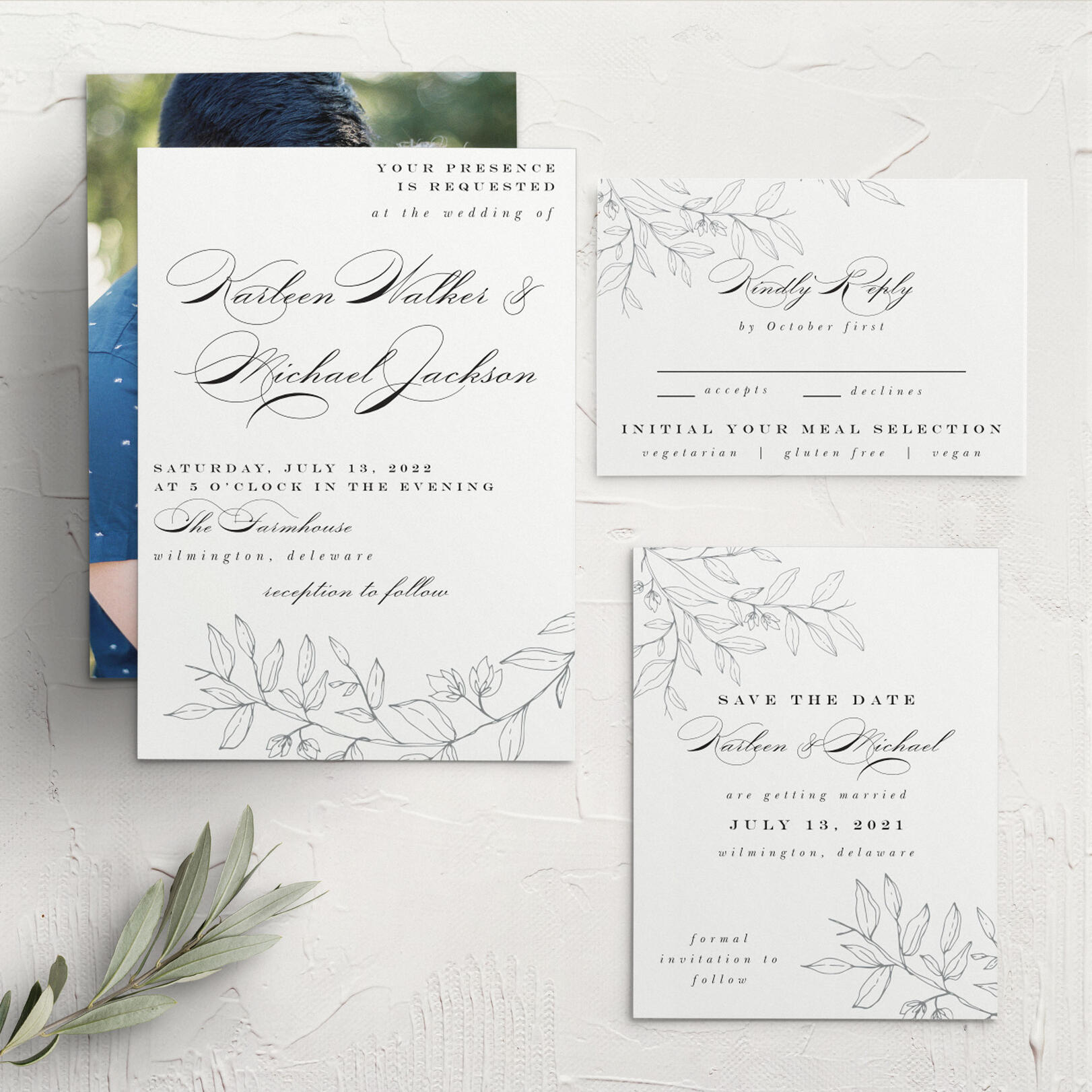 Penwork Florals Response Cards by Basic Invite