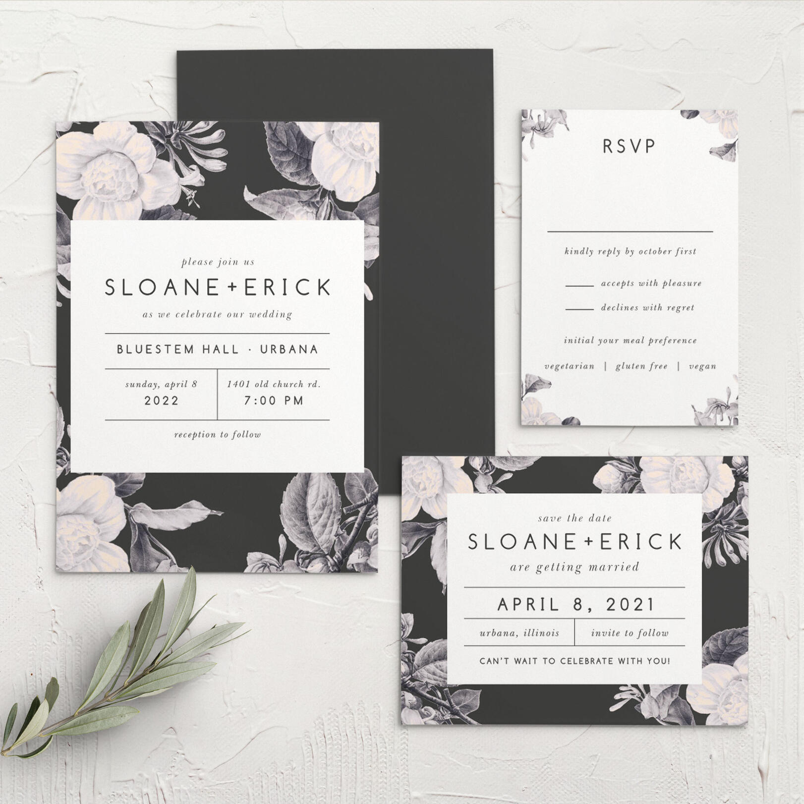 Stormy Florals Response Cards by Basic Invite