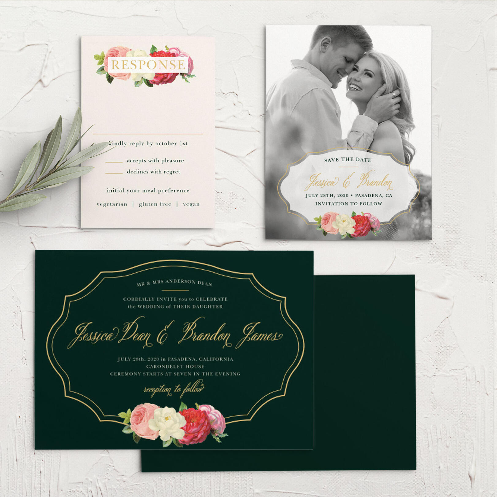 Vintage Florals Foil Wedding Invitations by Basic Invite