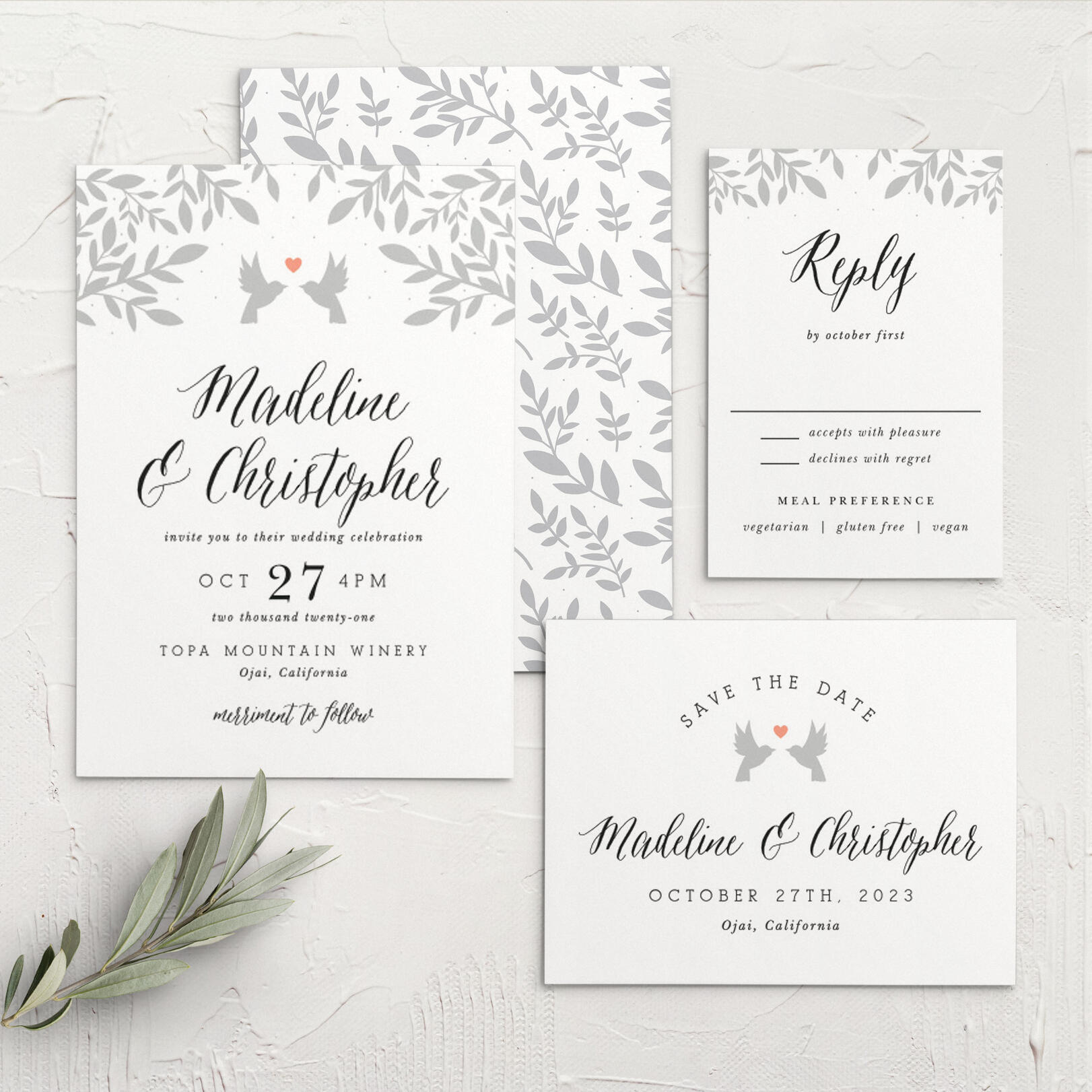 Whimsical Love Birds Response Cards by Basic Invite