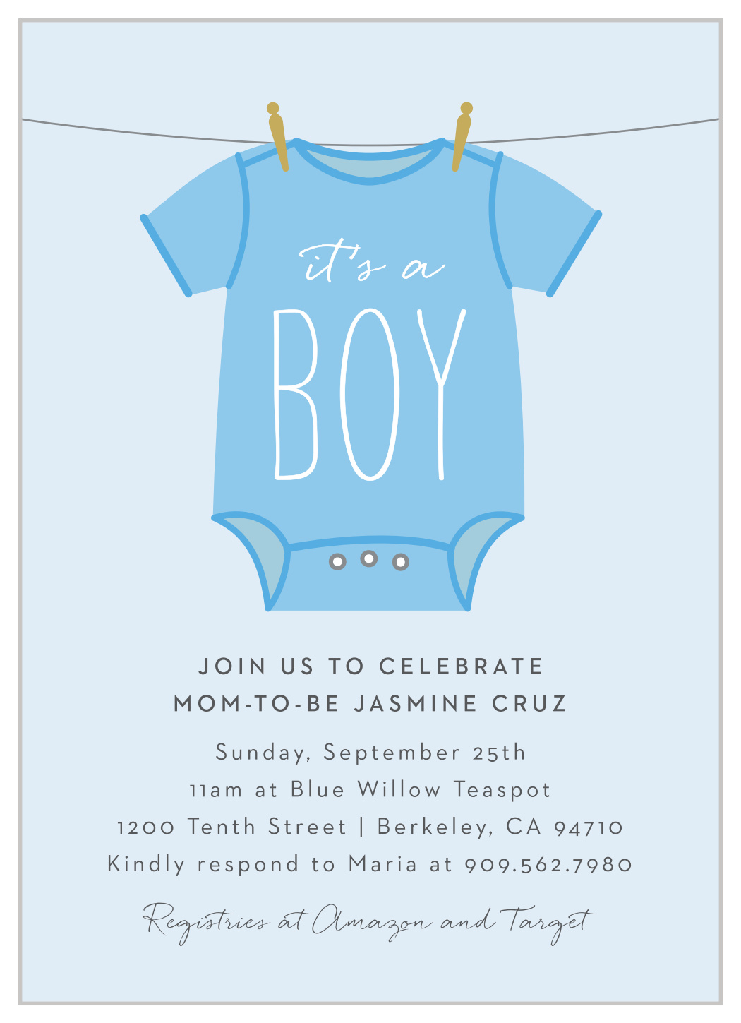 Tropical Hanging Swirls Wilton Blue Boy Onesie Baby Shower Invitations ...