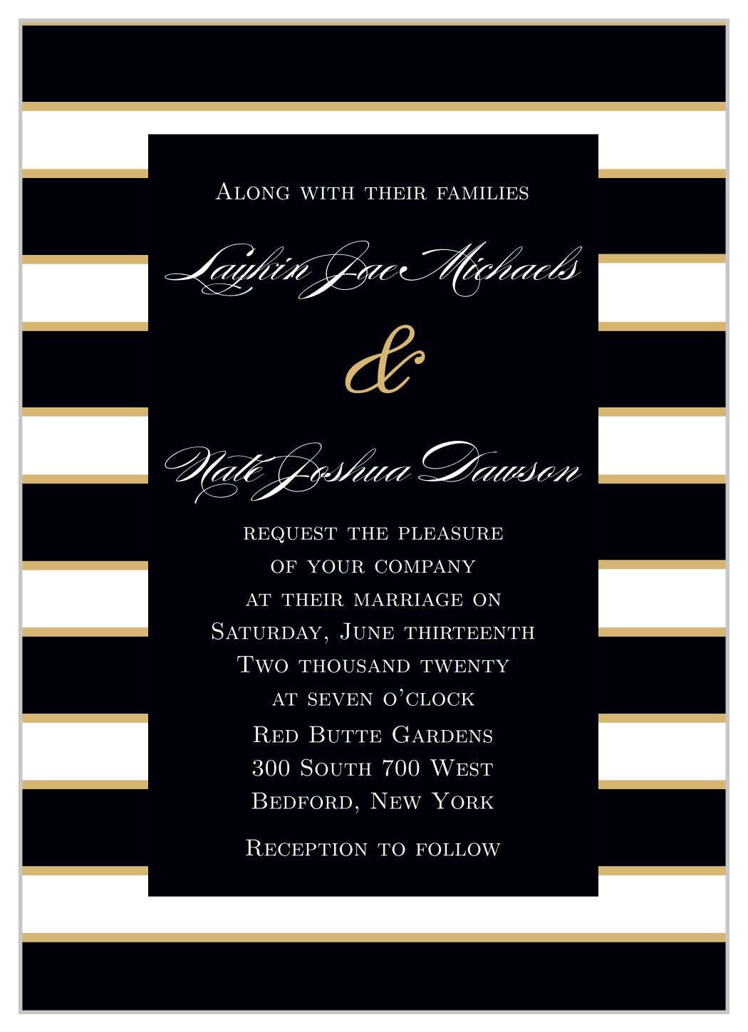 Black And White Stripes And Gold Wedding Invites Black & White Stripes