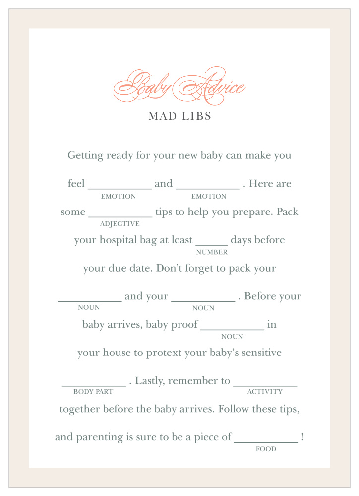 Plantilla Divertida De Mad Libs Para Baby Shower
