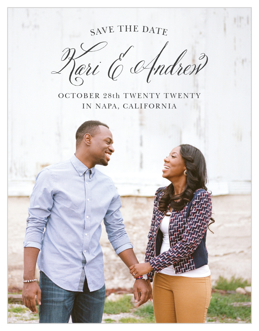 Timeless Script Save the Date Cards by Basic Invite